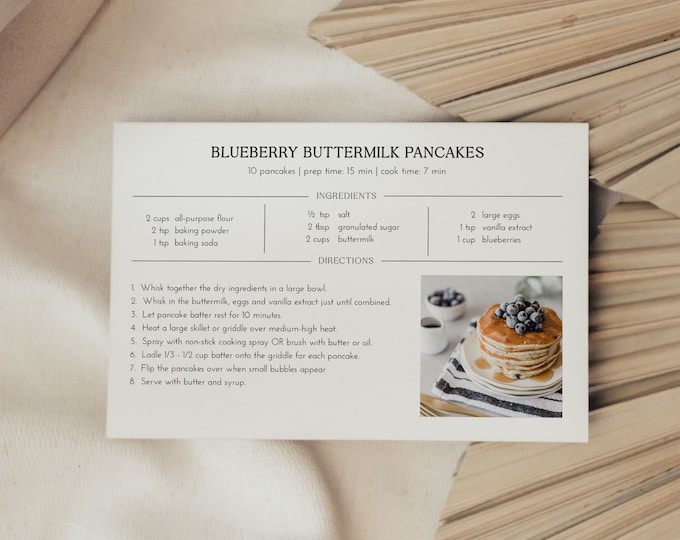 Editable Recipe Card, Personalized Recipe Template, Download Minimalist ...