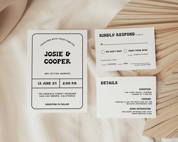 Simple Wedding Invitation Boho Wedding Invite Minimal - Etsy