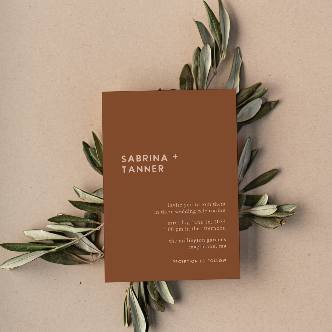 Invitación de boda de terracota simple, invitación de boda boho ...