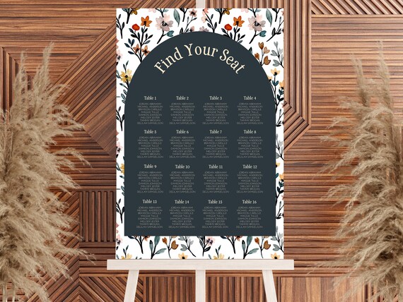 Seating Chart Template Boho Seating Chart Arched Seating - Etsy