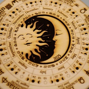 2025 Wheel of the Year Calendar: Laser Engraved Smiling Sun & Moon - Etsy