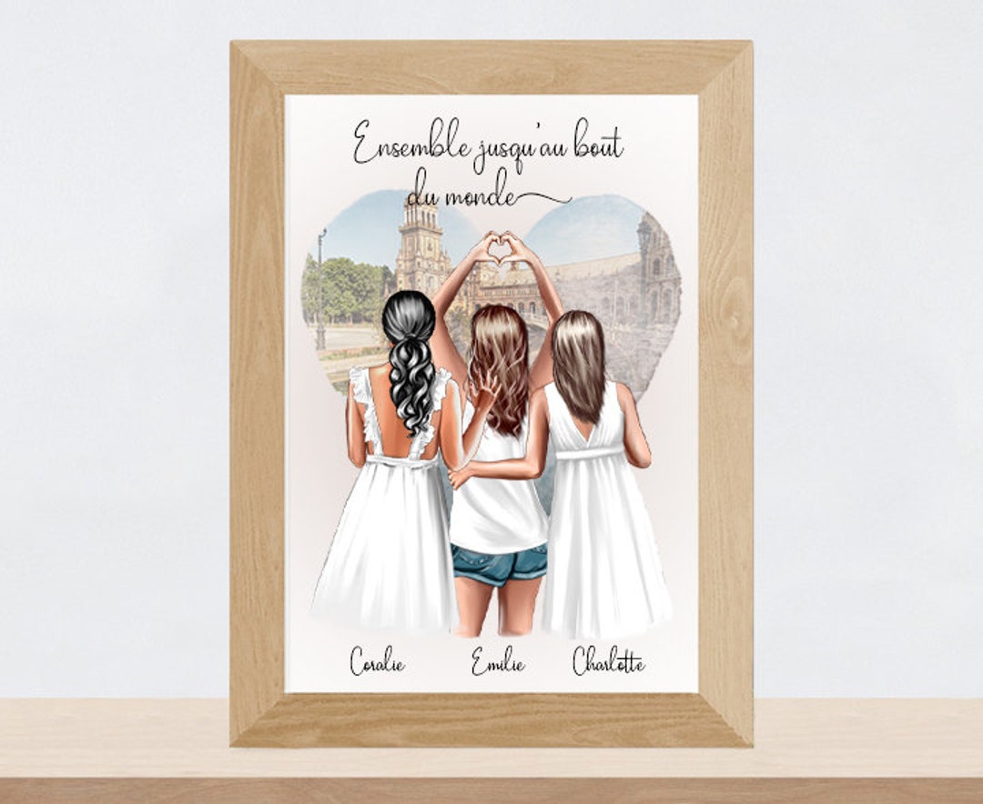Affiche Portrait Meilleures Amies Personnalisé Illustration Amitié ...