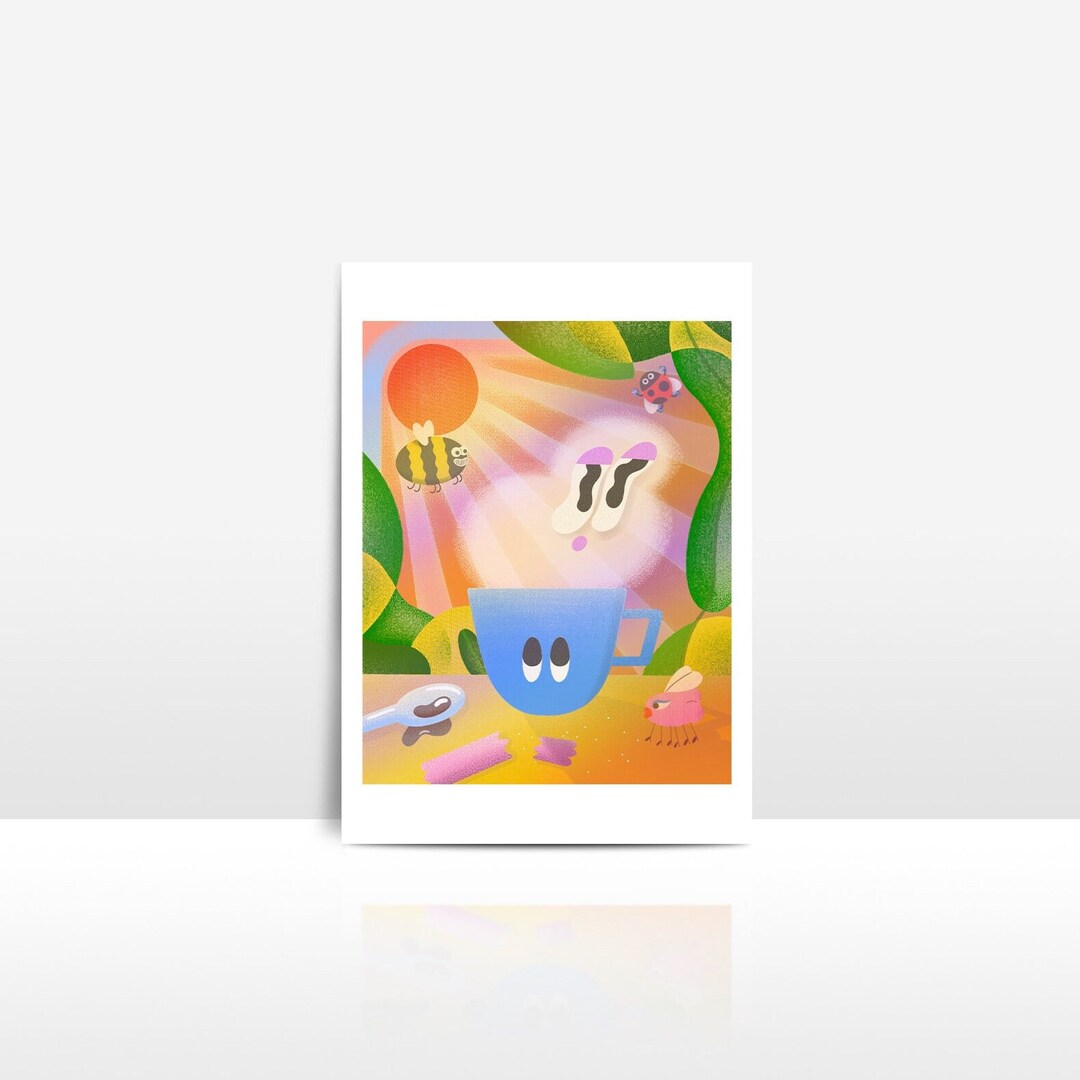 Sunrise Coffee Cartoon | Hand Drawn Print | Classic Retro Maximalist ...