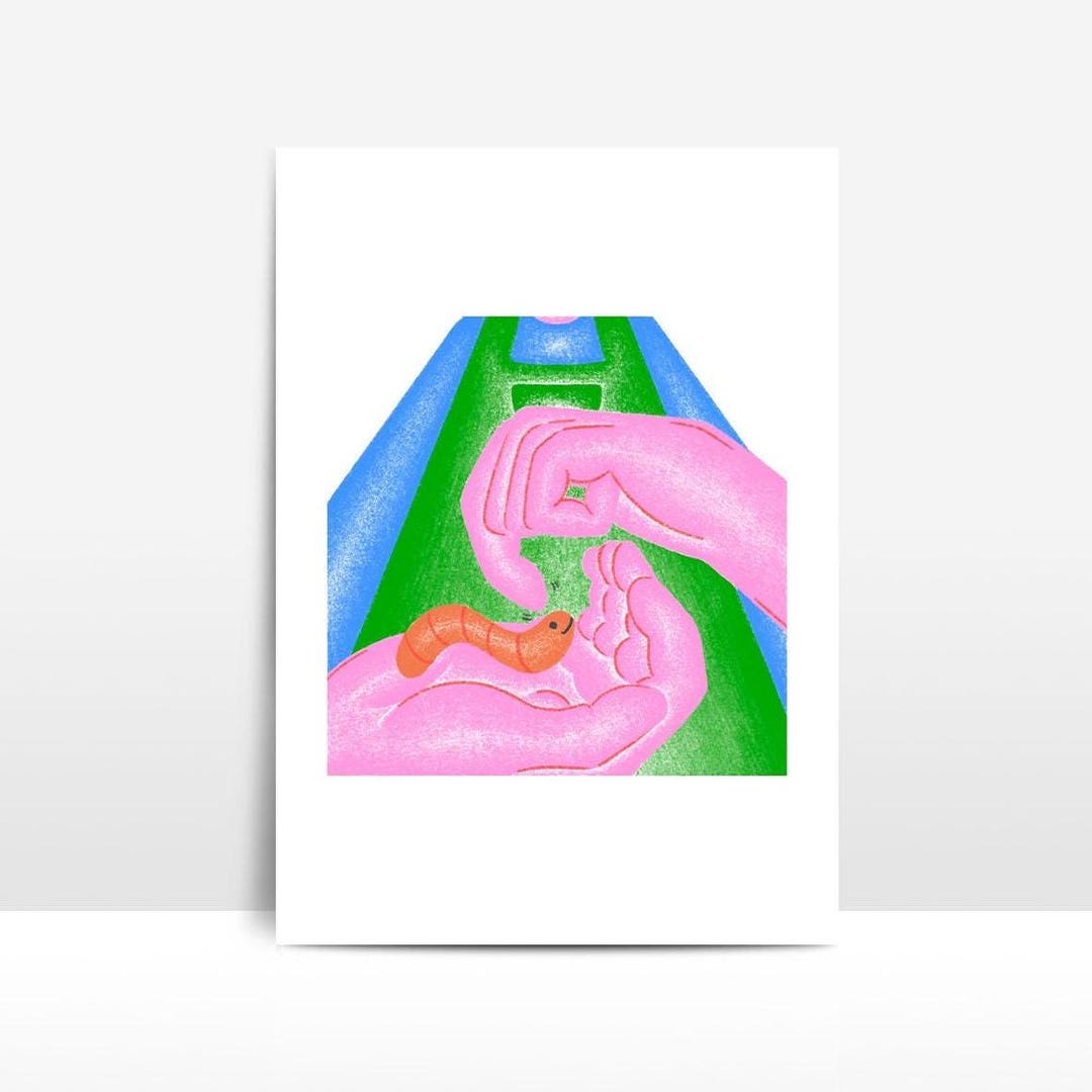 Greetings Card, Print, Illustration | Worm Friendly Gardener | A3 A4 A5 ...
