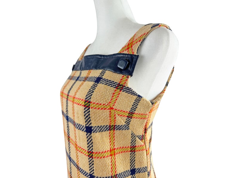 1960s Vintage Judy Bee Mod Overall Micro Mini Dress | 60s Tan Blue Red ...