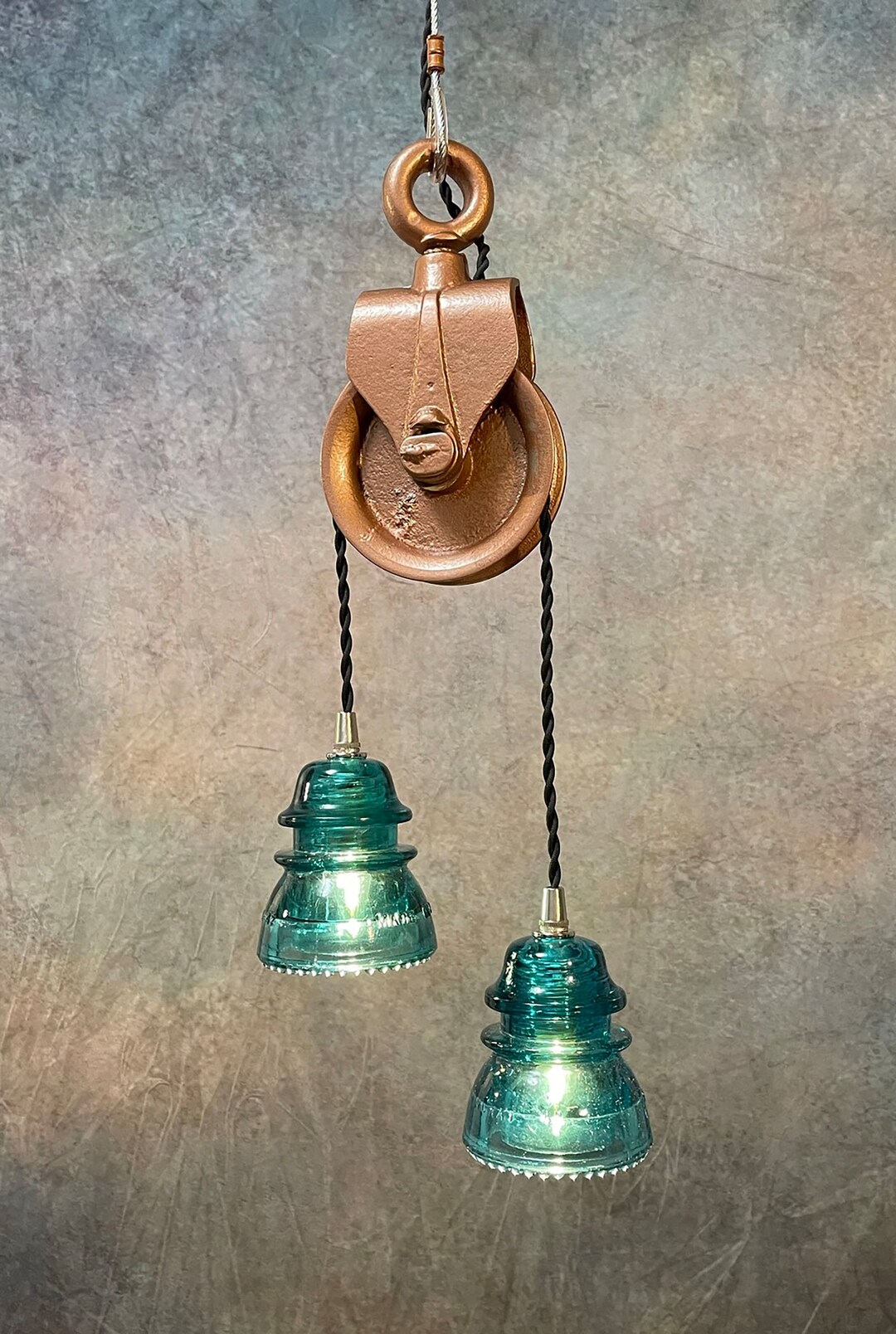 Industrial Pulley Lamp With Antique Insulator – Farmhouse & Industrial ...