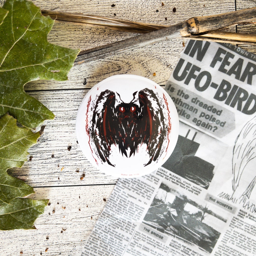 2.25" Large Mothman Button Pin | Cryptids | Hats | Backpacks | Fanny ...