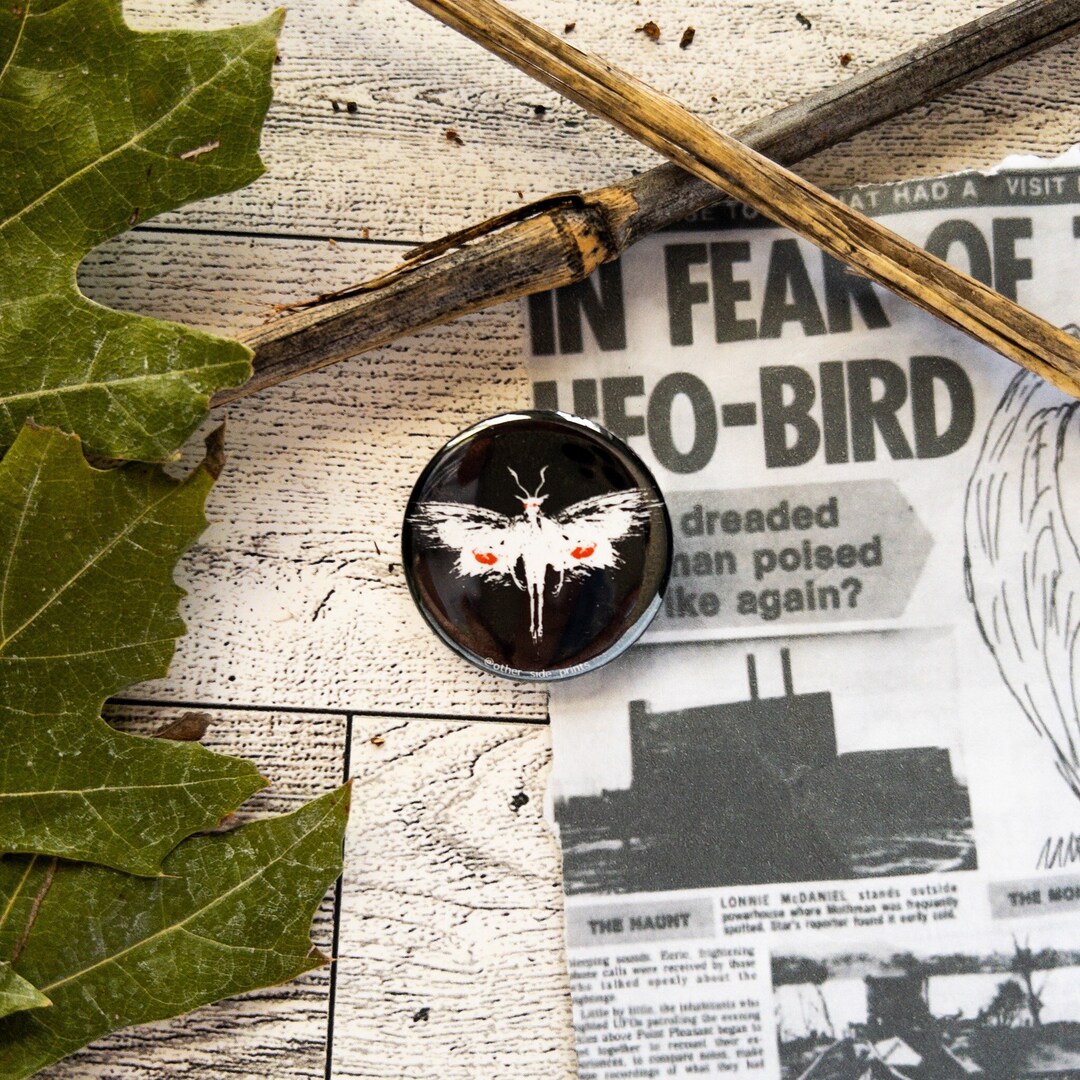 1.25" White Mothman Button | Pin | Cryptids | Hats | Backpacks | Fanny ...