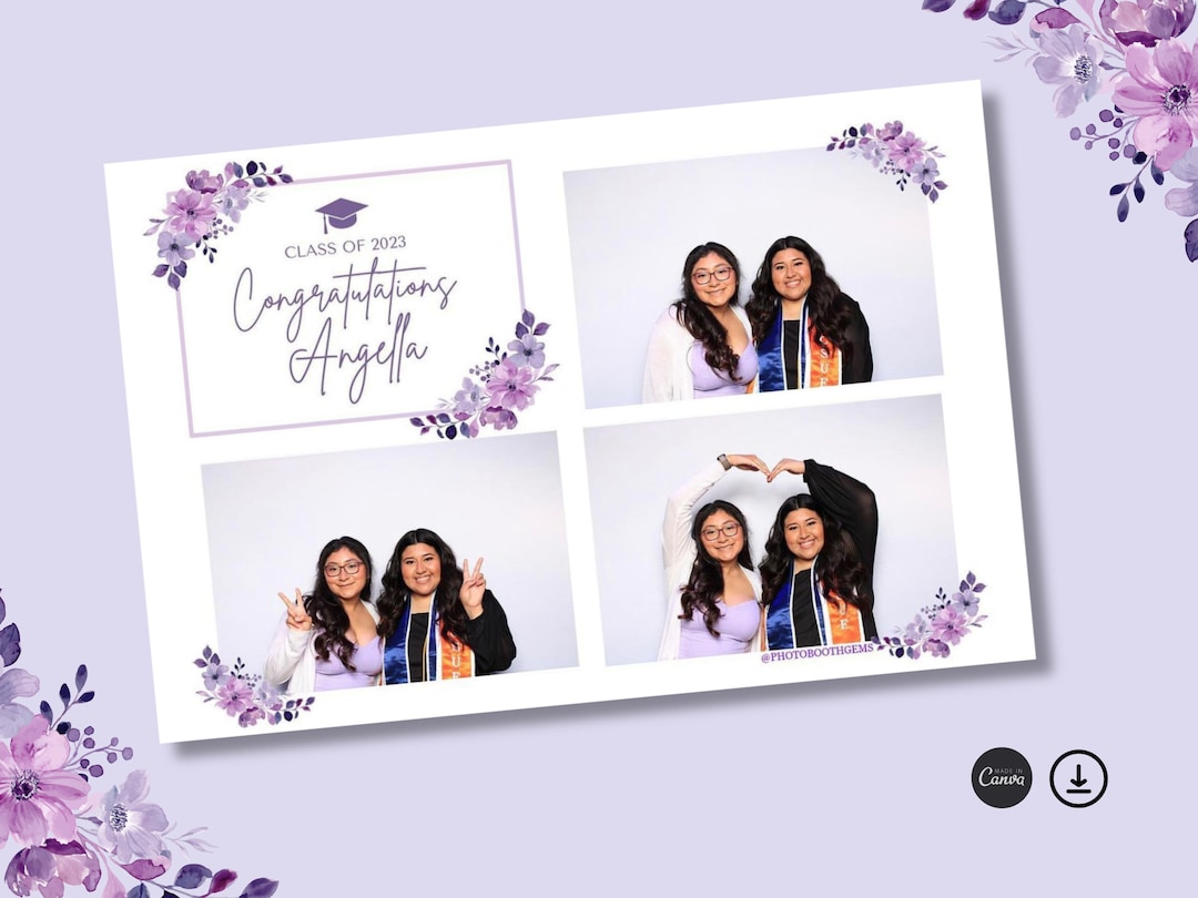 Purple Flower Graduation Photo Booth Template | 4x6 Pastel Purple ...