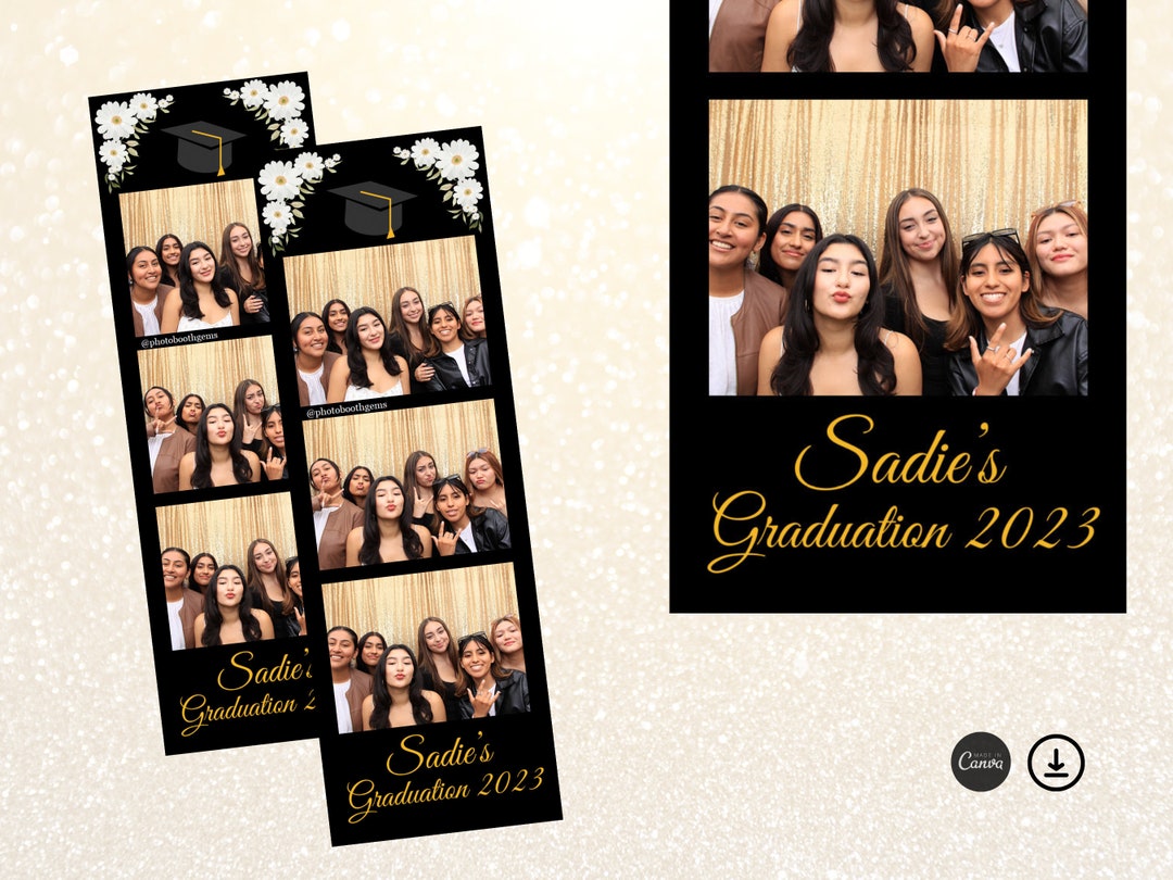 Graduation Photo Booth Template | 2x6 Black and White Flower Template ...