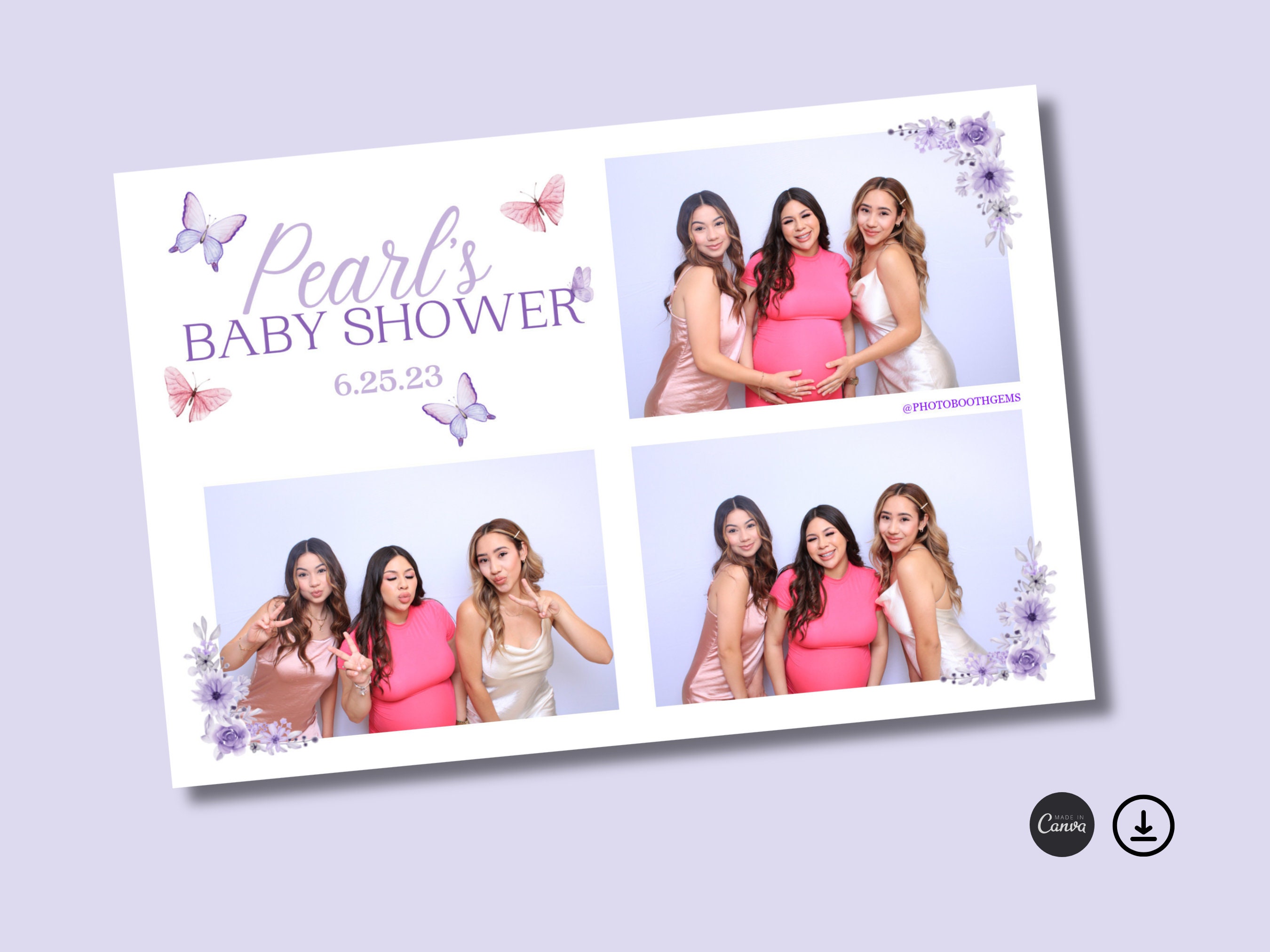 Butterfly Baby Shower Photo Booth Template | Purple, Pink Floral (canva ...