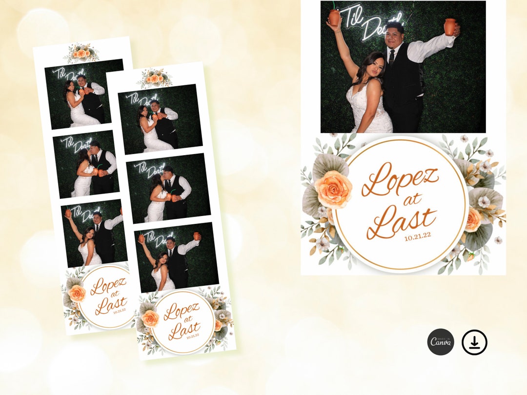 Wedding Photo Booth Template | 2x6 Orange Boho Flower Template ...