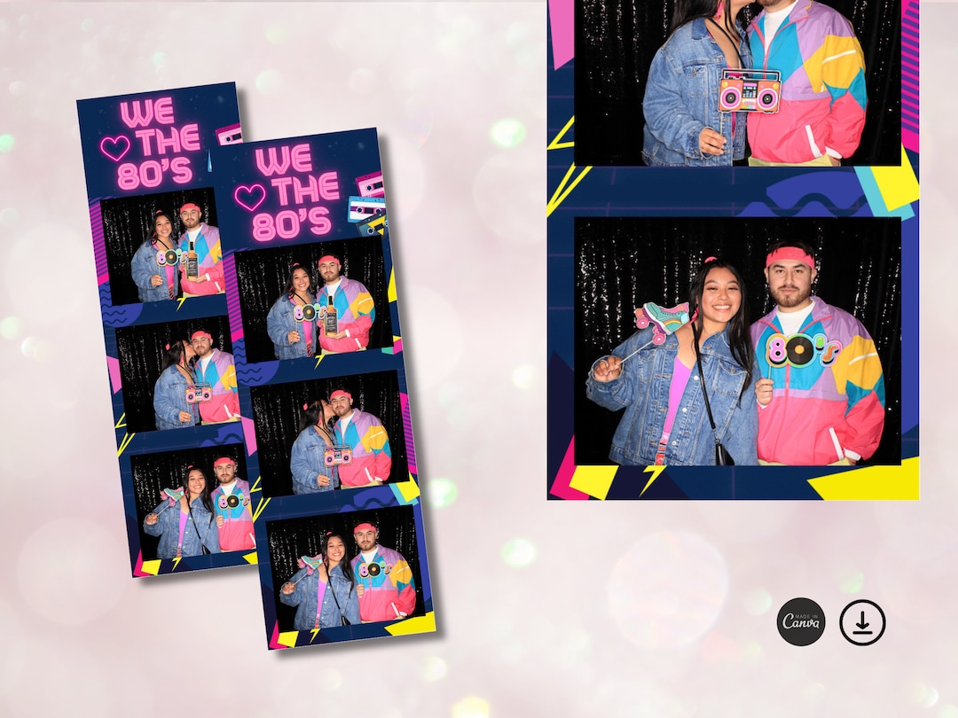 Retro 80’s Theme Photo Booth Template | 2x6 Geometric Shape Template ...