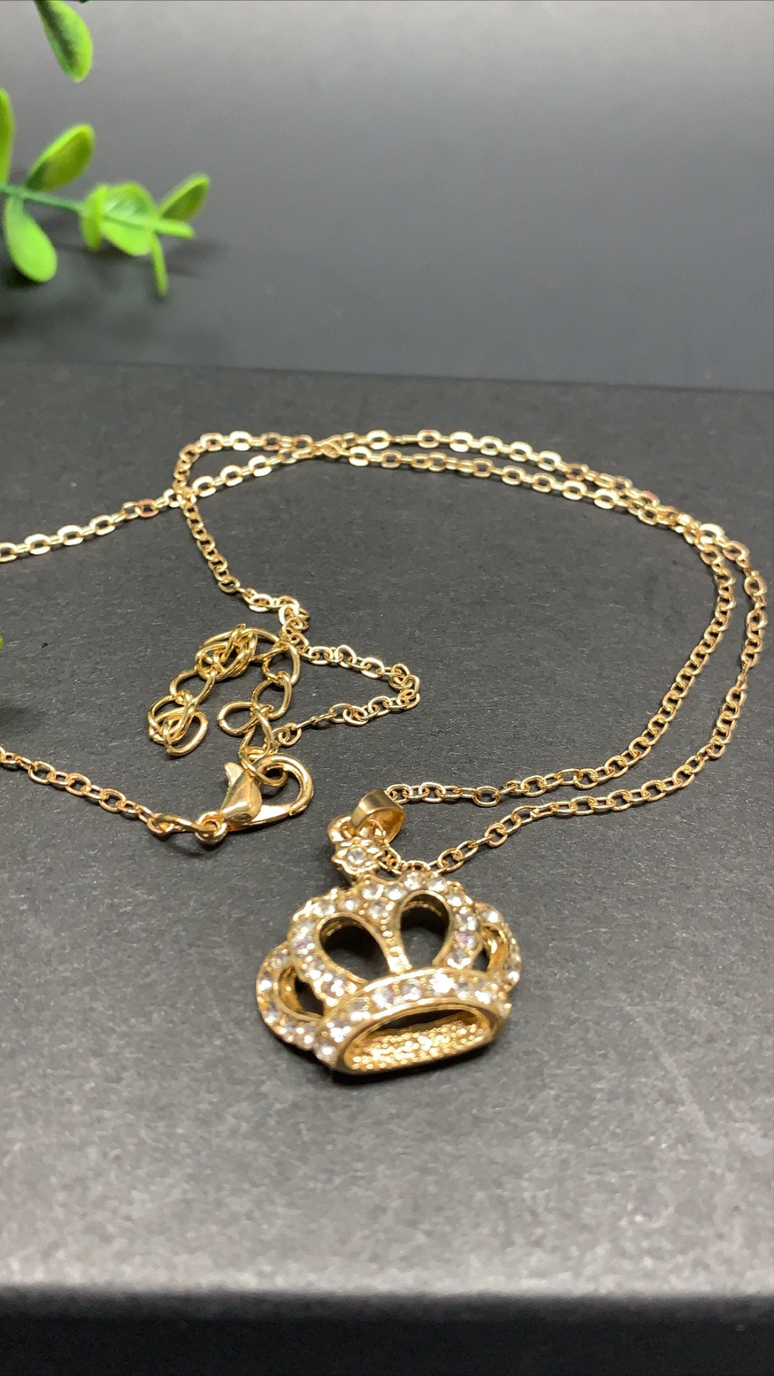 Beautiful Necklace Crown Choker Crystal Pendant Chain Gold - Etsy