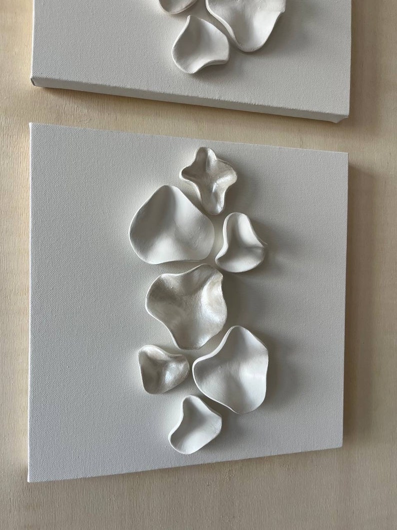 Set of 3: Handmade Clay Sculpture Painting - Organic Texture Relief ...