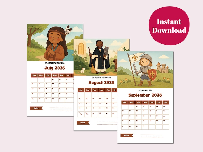 Saints Calendar 2026 | Printable Catholic Calendar 8.5x14 | Kids ...