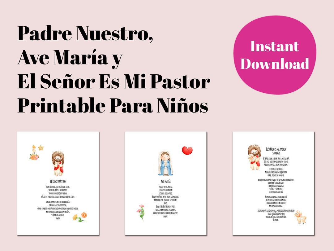 Español/spanish Printables Para Niños: Padre Nuestro, Ave María Y El ...