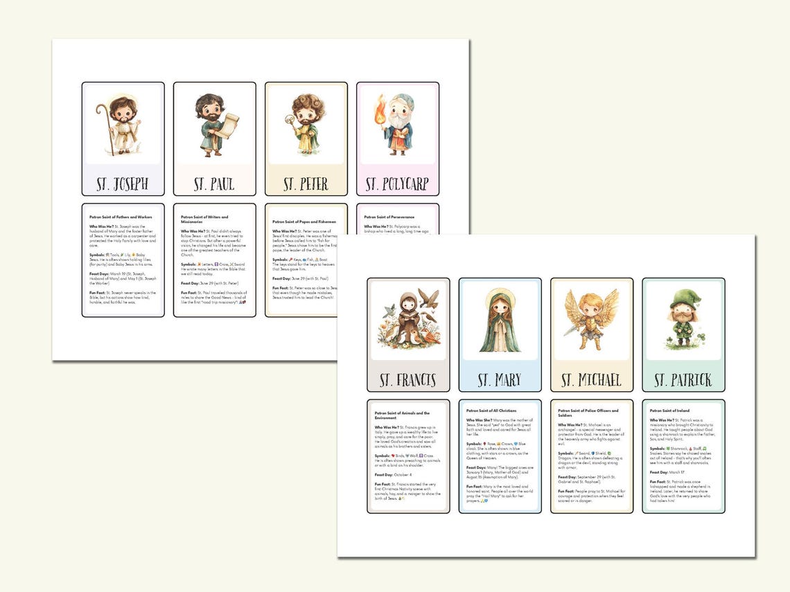 Printable Saint Trading Cards - Catholic Saints for Kids - 22 Saints ...
