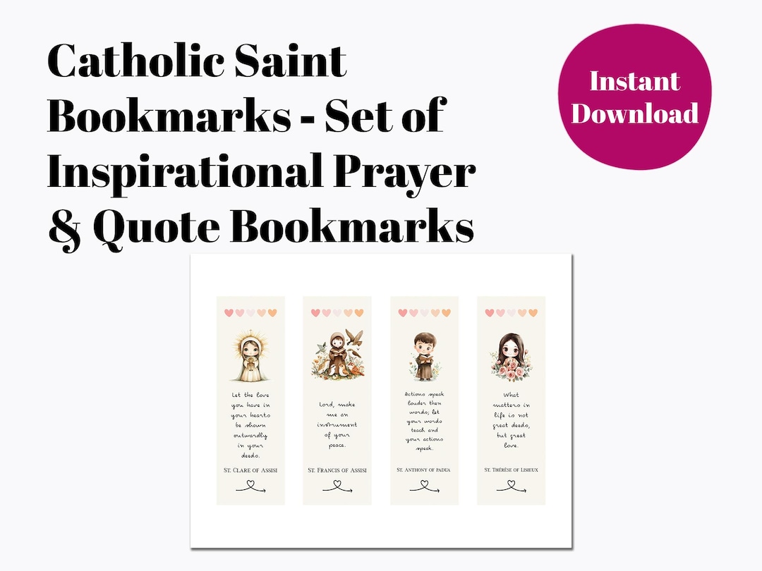 Catholic Saint Bookmarks - Set of Inspirational Prayer & Quote ...
