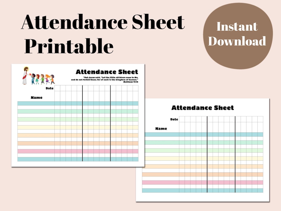 Sunday School Attendance Sheet - Printable Attendance Tracker for ...