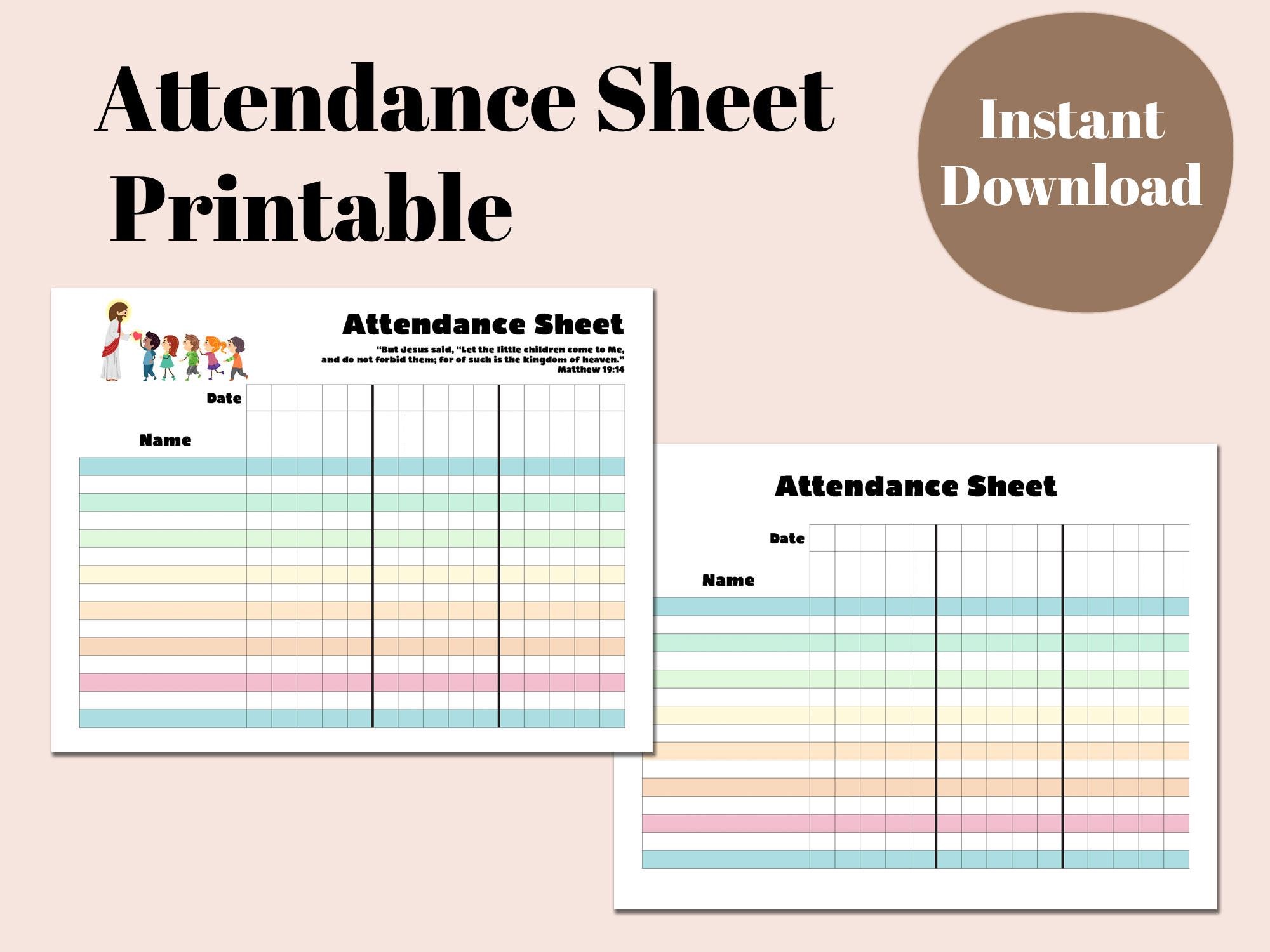 Sunday School Attendance Sheet - Printable Attendance Tracker for ...