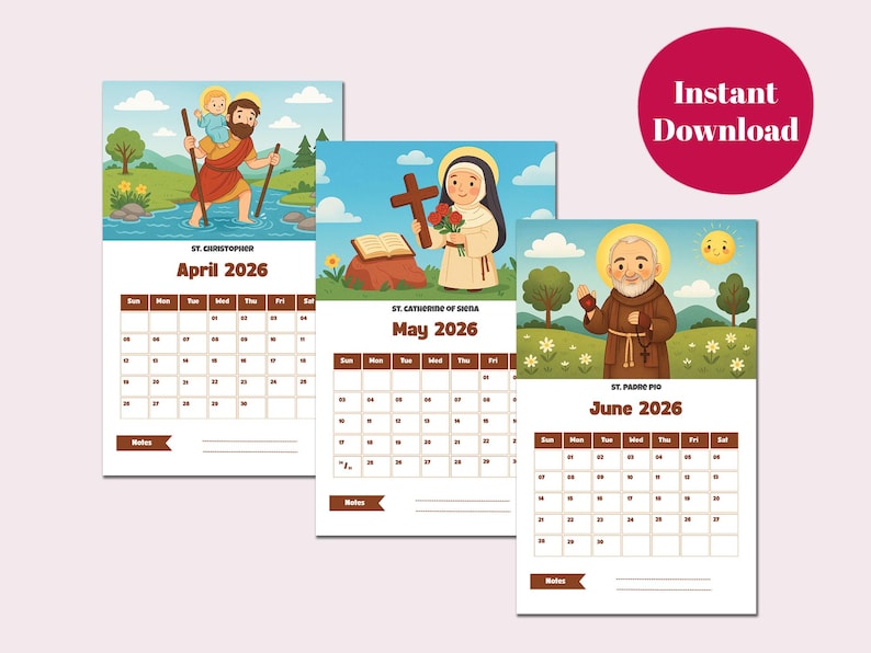 Saints Calendar 2026 | Printable Catholic Calendar 8.5x14 | Kids ...
