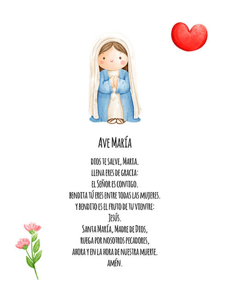 Oraciones En Español Para Niños - Imprimible - Padre Nuestro, Ave María ...