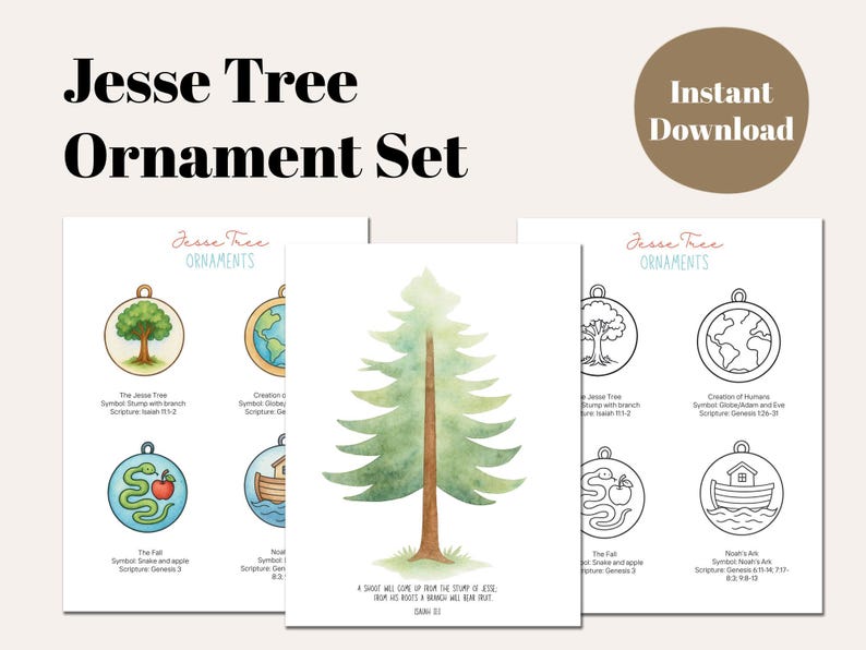 Jesse Tree Ornament Set | Advent Printable for Kids | Watercolor ...