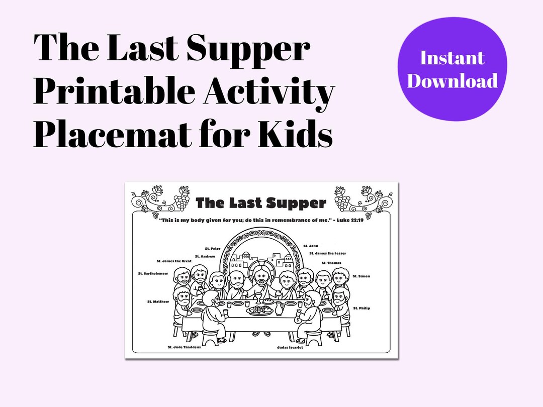 The Last Supper Printable Activity Placemat for Kids | Christian ...