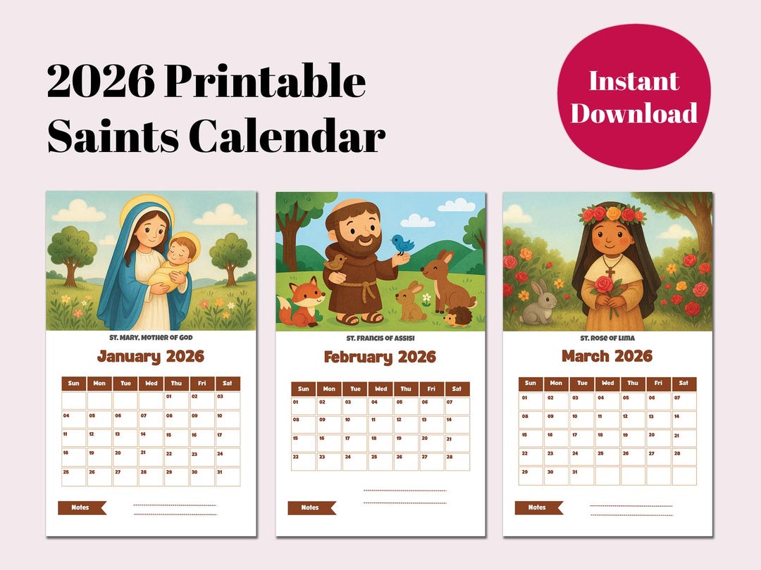 Saints Calendar 2026 | Printable Catholic Calendar 8.5x14 | Kids ...