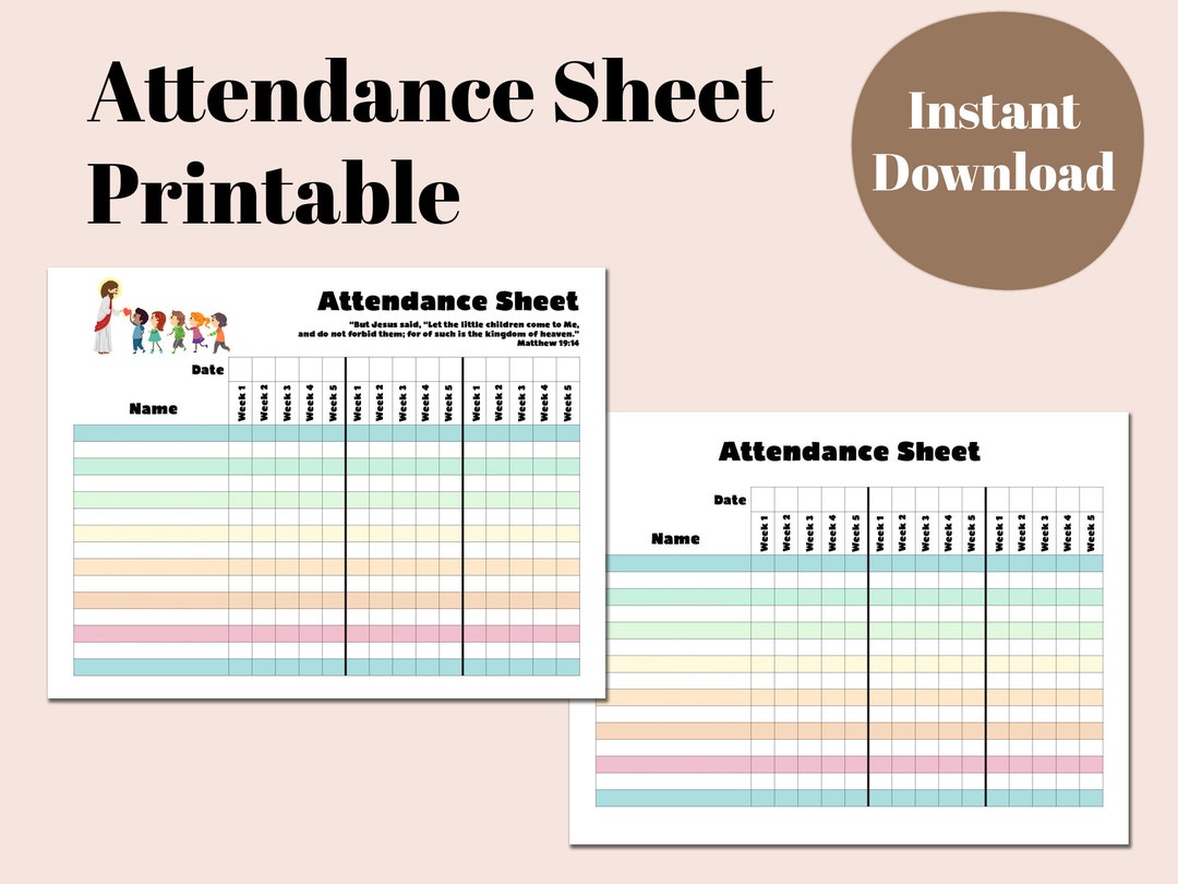 Sunday School Attendance Sheet - Printable Attendance Tracker for ...