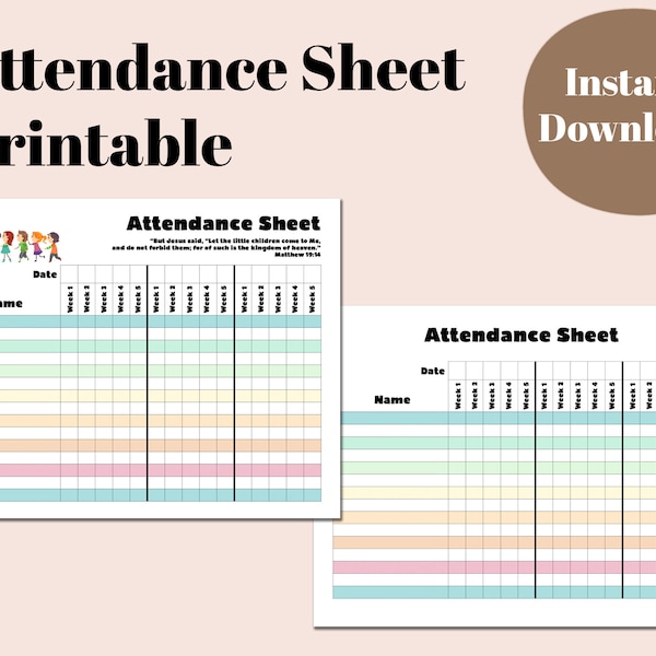 Sunday School Attendance Sheet - Etsy