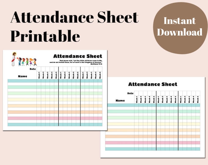 Sunday School Attendance Sheet Printable Attendance Tracker for Monthly ...