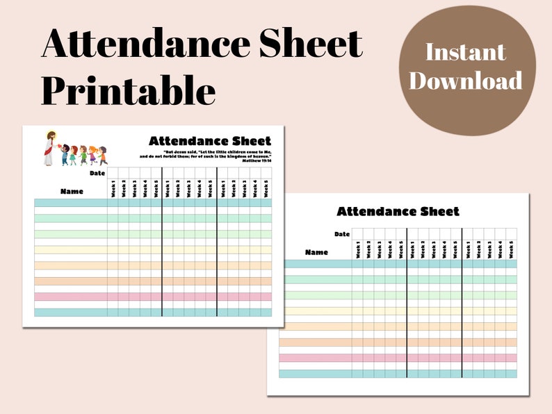 Sunday School Attendance Sheet - Printable Attendance Tracker for ...