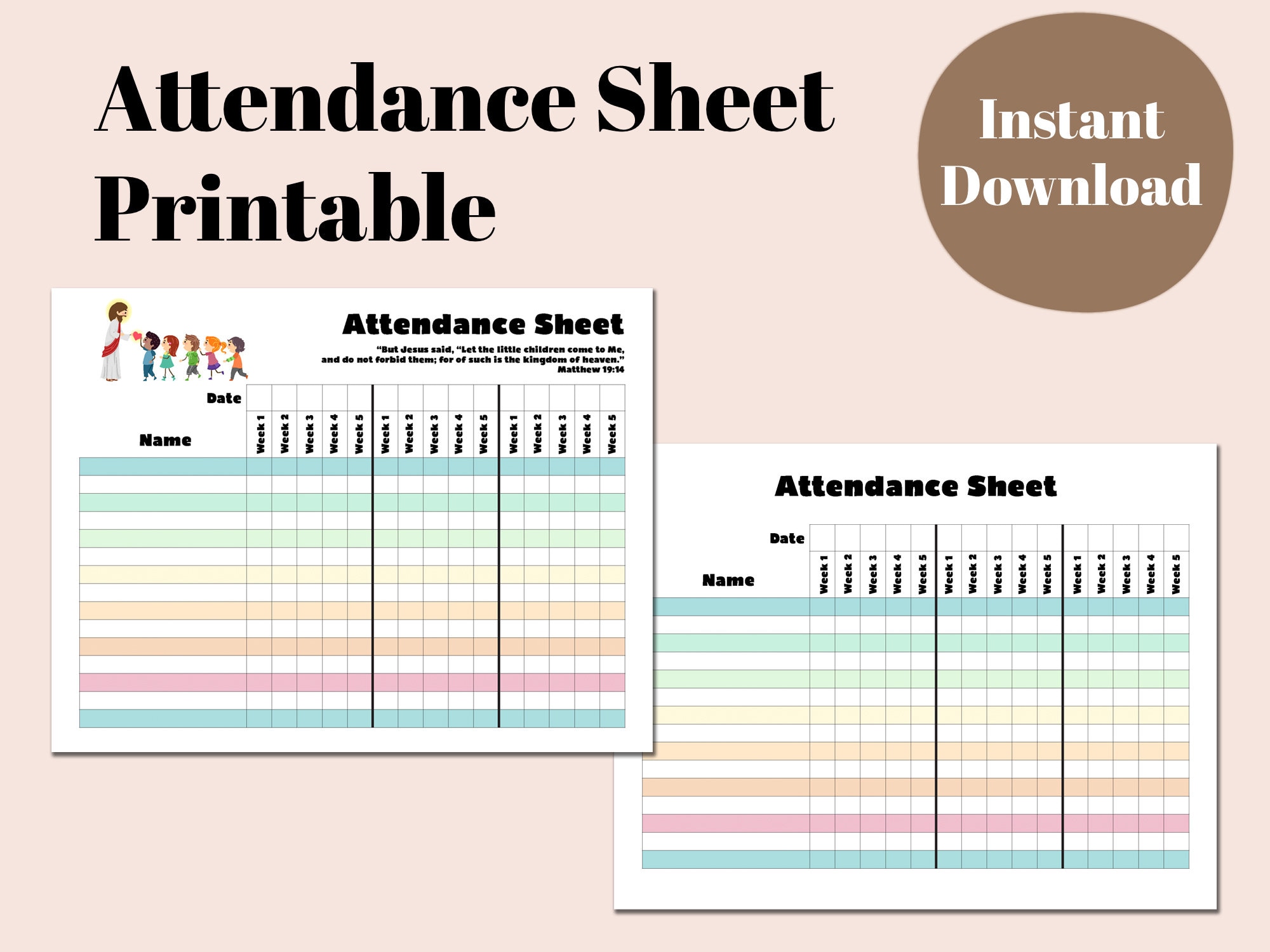 Sunday School Attendance Sheet - Printable Attendance Tracker for ...