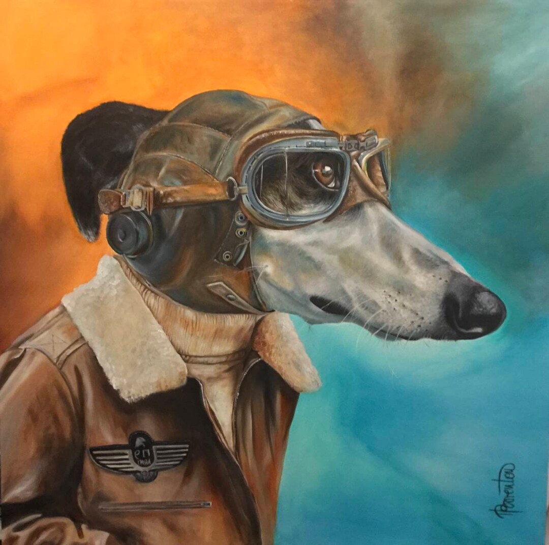 Art Print Dog Aviator Painting on Alu Dibond Wall Decoration Greyhound ...