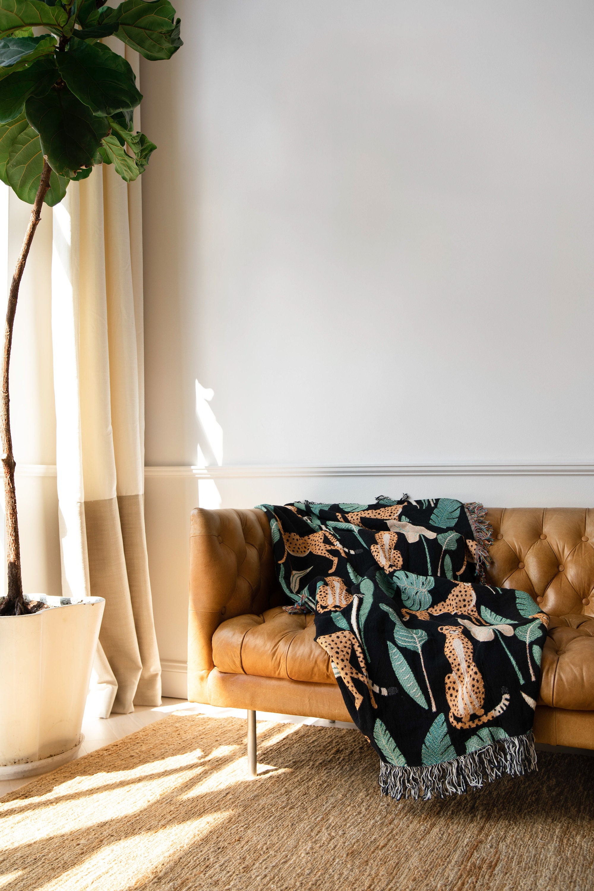 Leopard Jungle Plants Woven Throw Blanket, Boho Tapestry - Etsy
