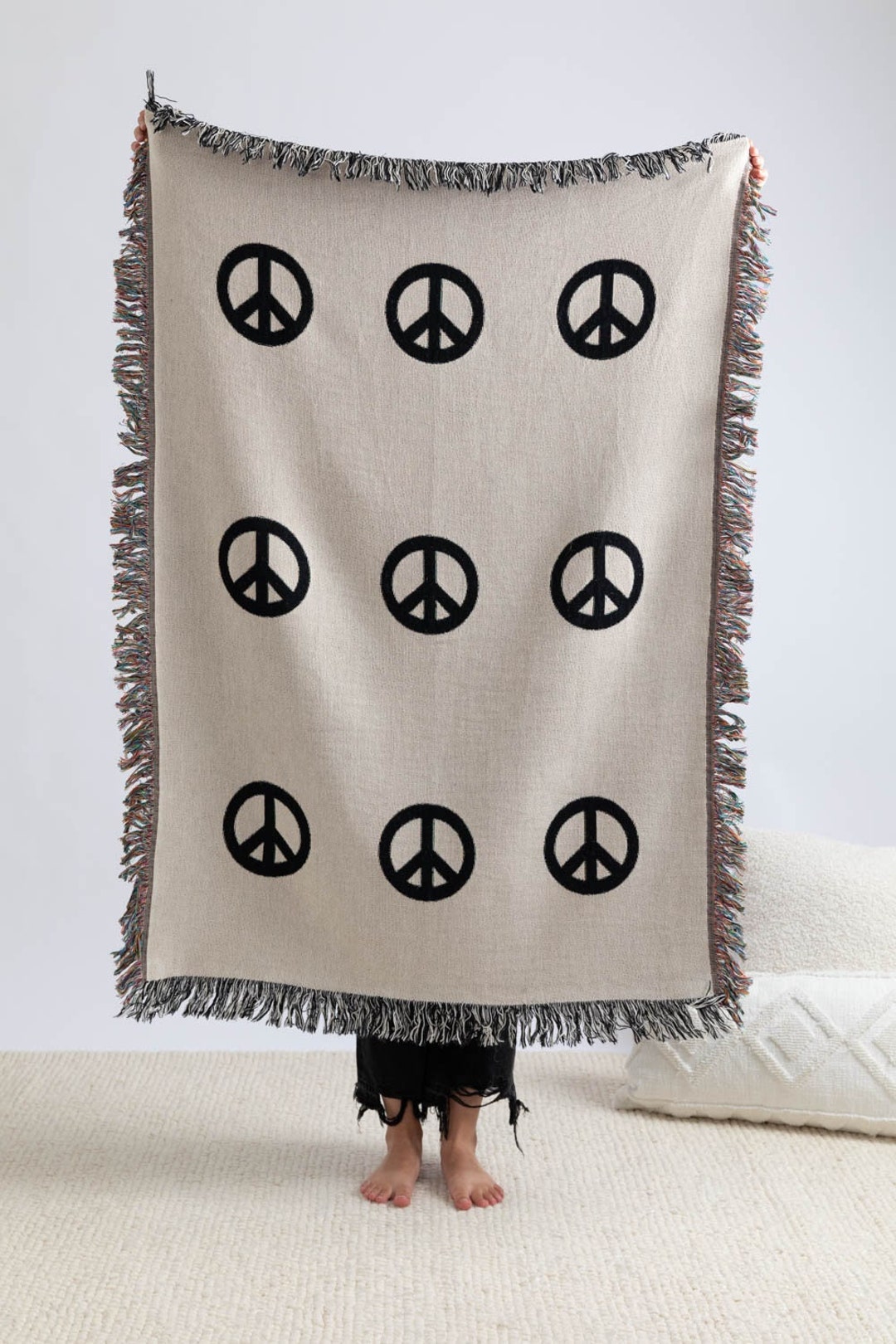 Peace Sign Woven Tapestry Blanket, Large Tapestry Throw Blanket ...