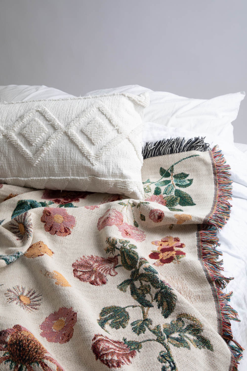 Vintage Floral Woven Throw Blanket Hand-drawn Floral Decor - Etsy