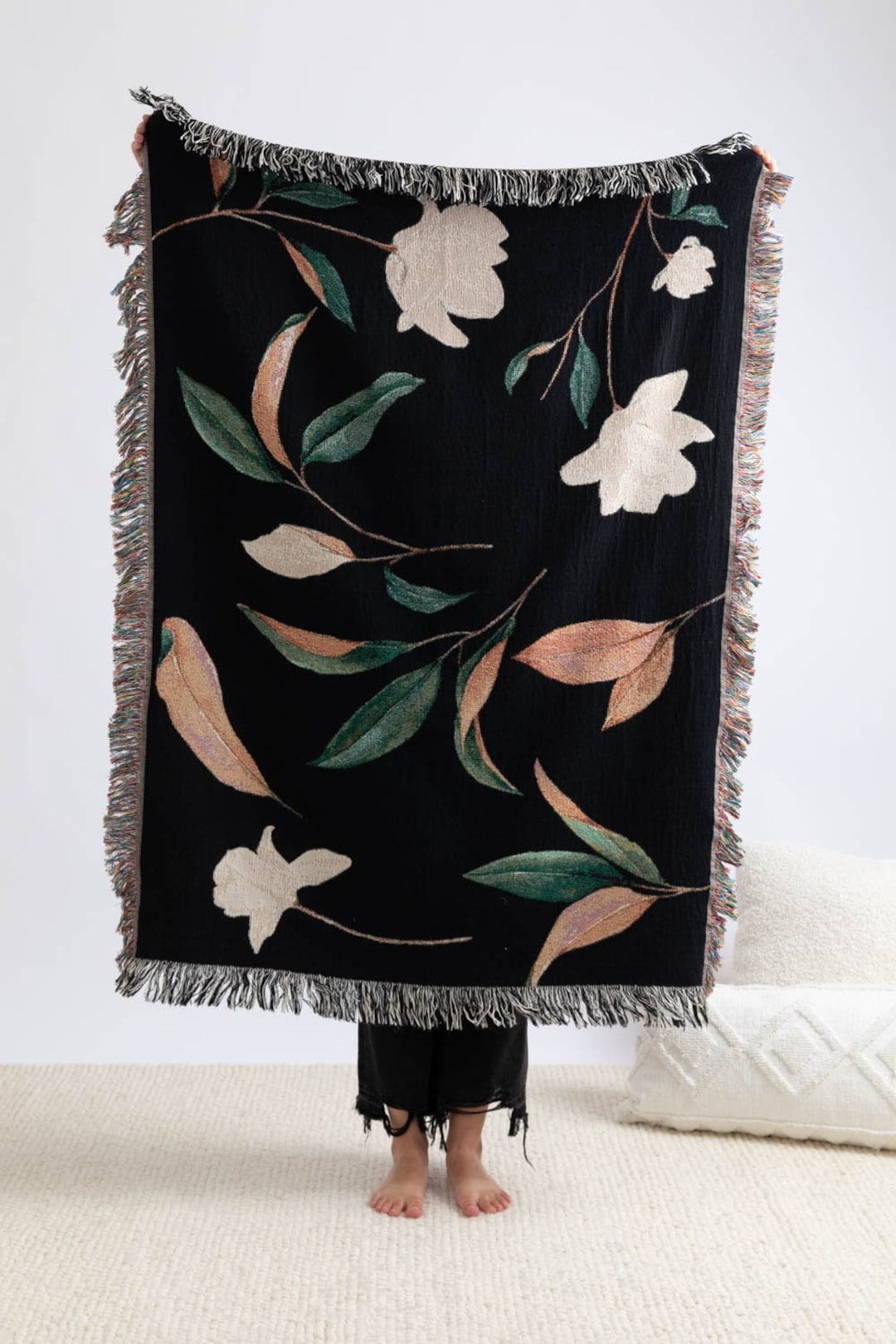 Magnolia Blanket, Magnolia Floral Woven Throw Blanket, Magnolia Floral ...