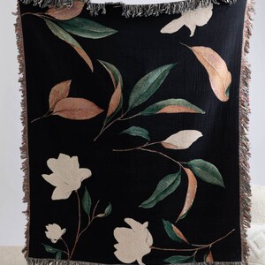 Magnolia Blanket, Magnolia Floral Woven Throw Blanket, Magnolia Floral ...