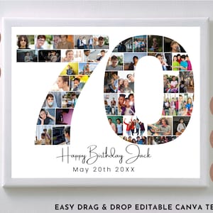 70th Birthday Photo Collage Template: Personalized Number Design ...