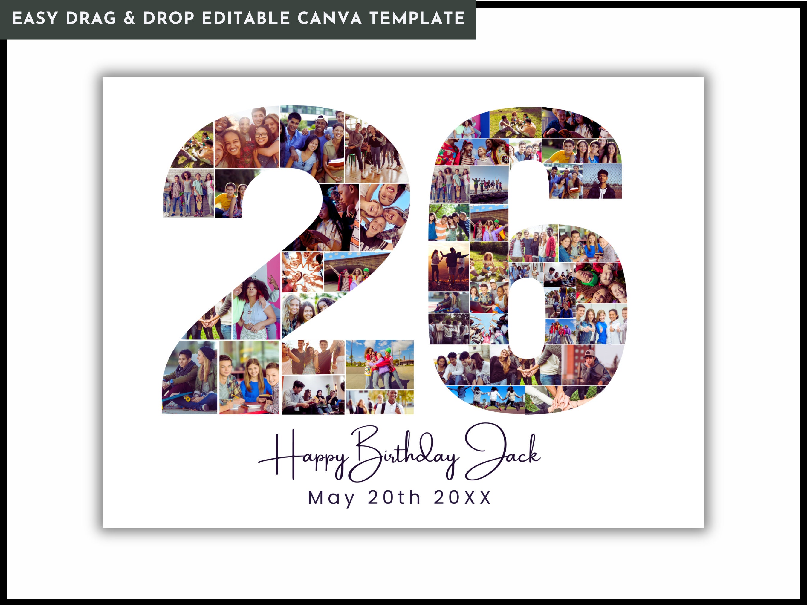 26th Birthday Photo Collage Template, Personalized Gift (digital ...