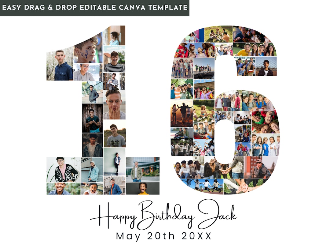 16th Birthday Photo Collage, 16th Anniversary OR Birthday Gift, Number ...