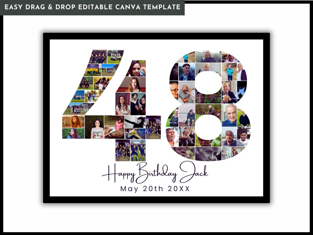 48th Birthday or Anniversary Photo Collage Template, Personalized 48th ...
