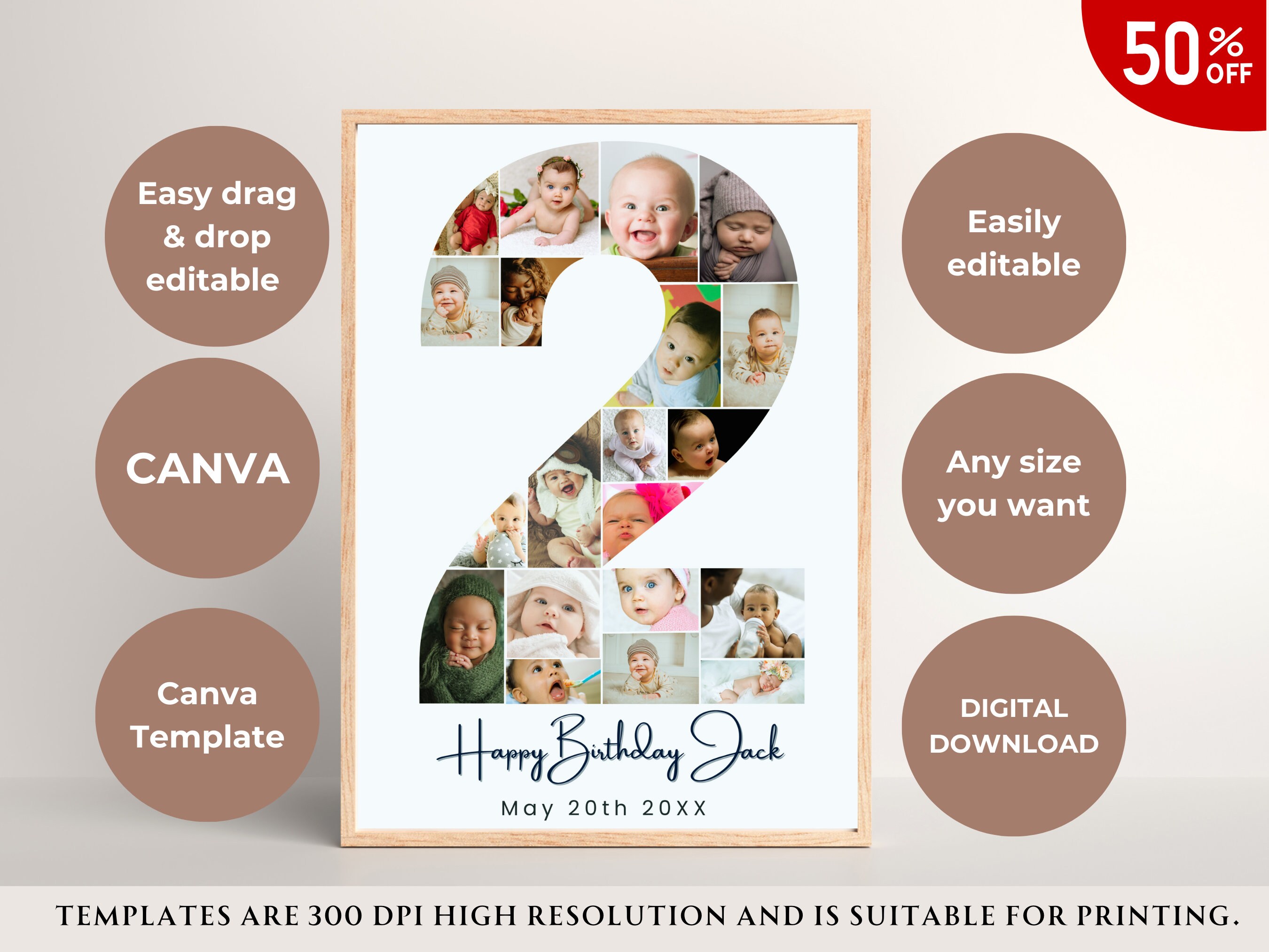 Editable Birthday Number 2 Photo Collage Template (digital Download - Etsy