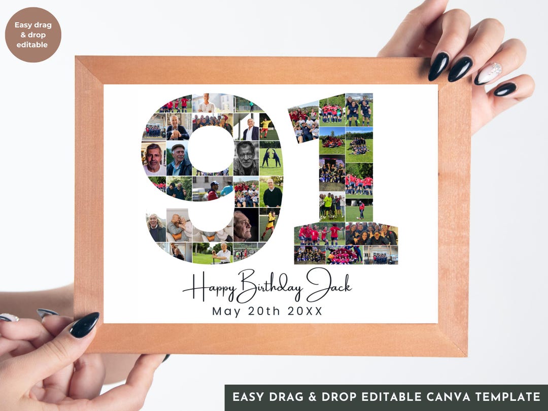 91st Birthday Photo Collage Gift: Personalized Number 91 Template ...