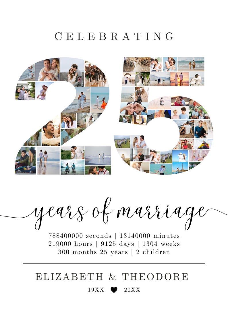25th Anniversary Photo Collage Template, Printable Keepsake (digital ...