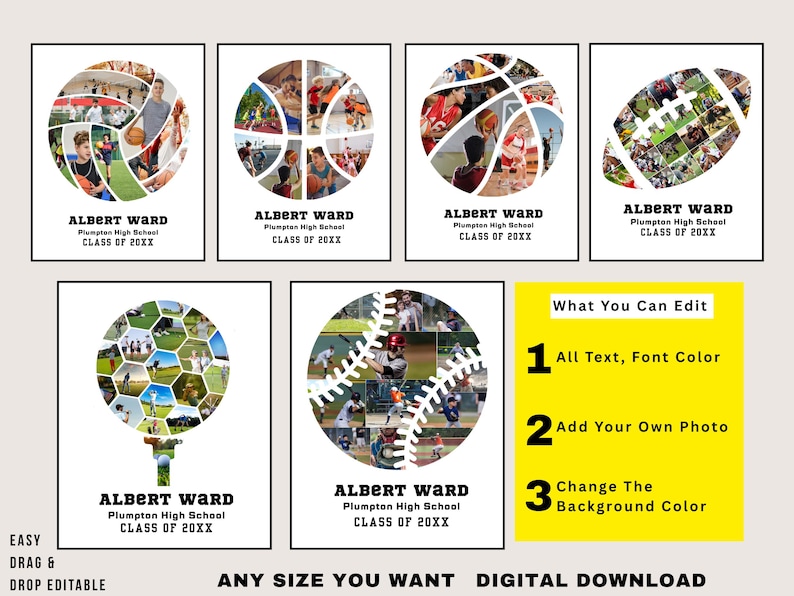 Sports Ball Photo Collage Set: Senior Night Gift (digital Download) - Etsy