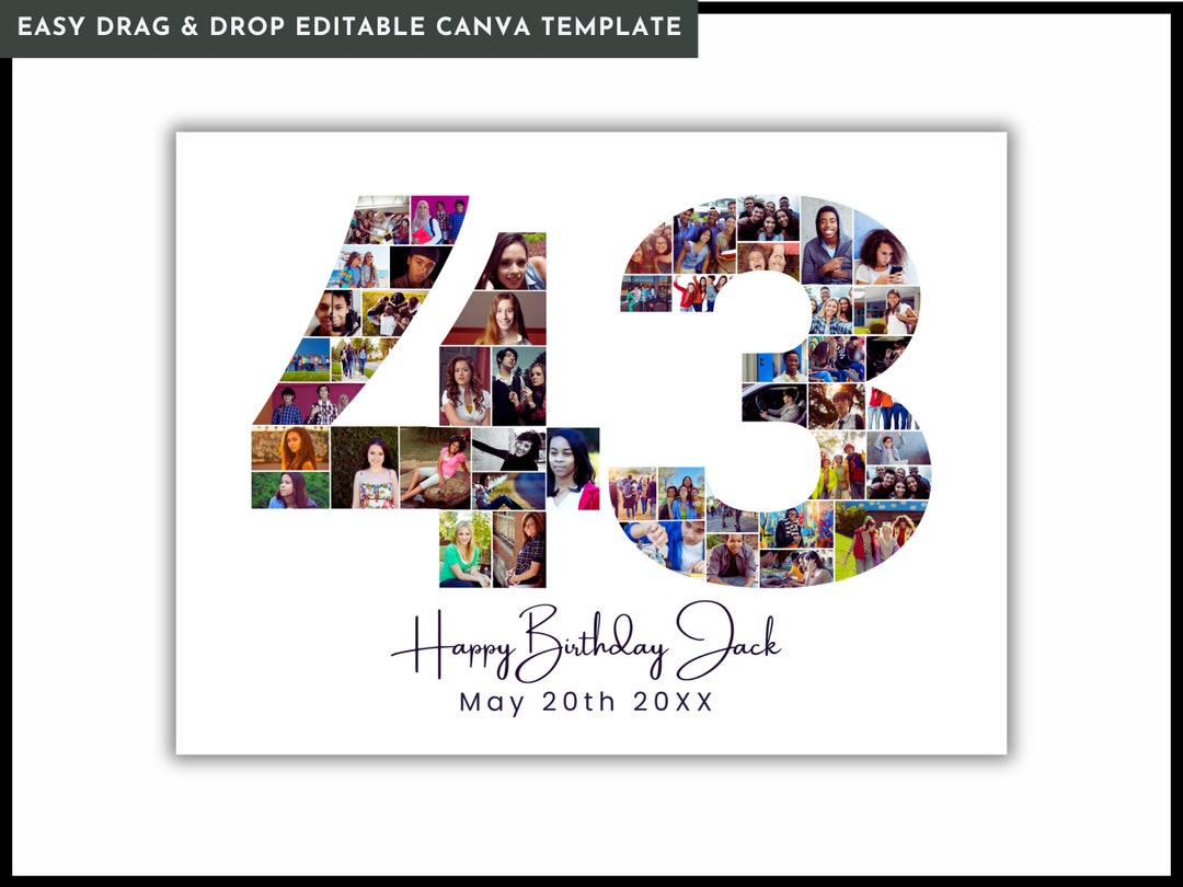 43 Birthday Photo Collage, 43 Anniversary OR Birthday Gift, Number 43 ...